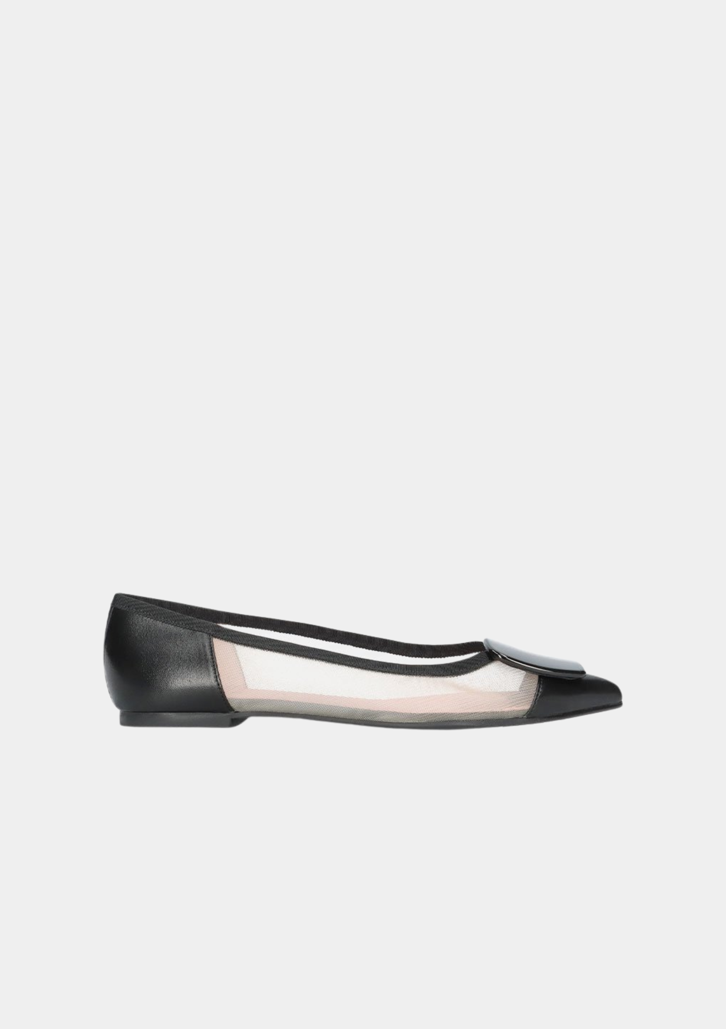 Pretty Ballerinas Chic Pointed Flats with Oversized Buckle - Sheer/Bla ...