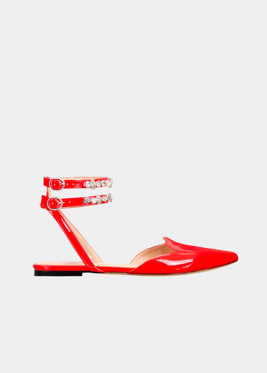 Rosalind Flat Red - Pointed Toe Flats with Ankle Strap | Tall Size