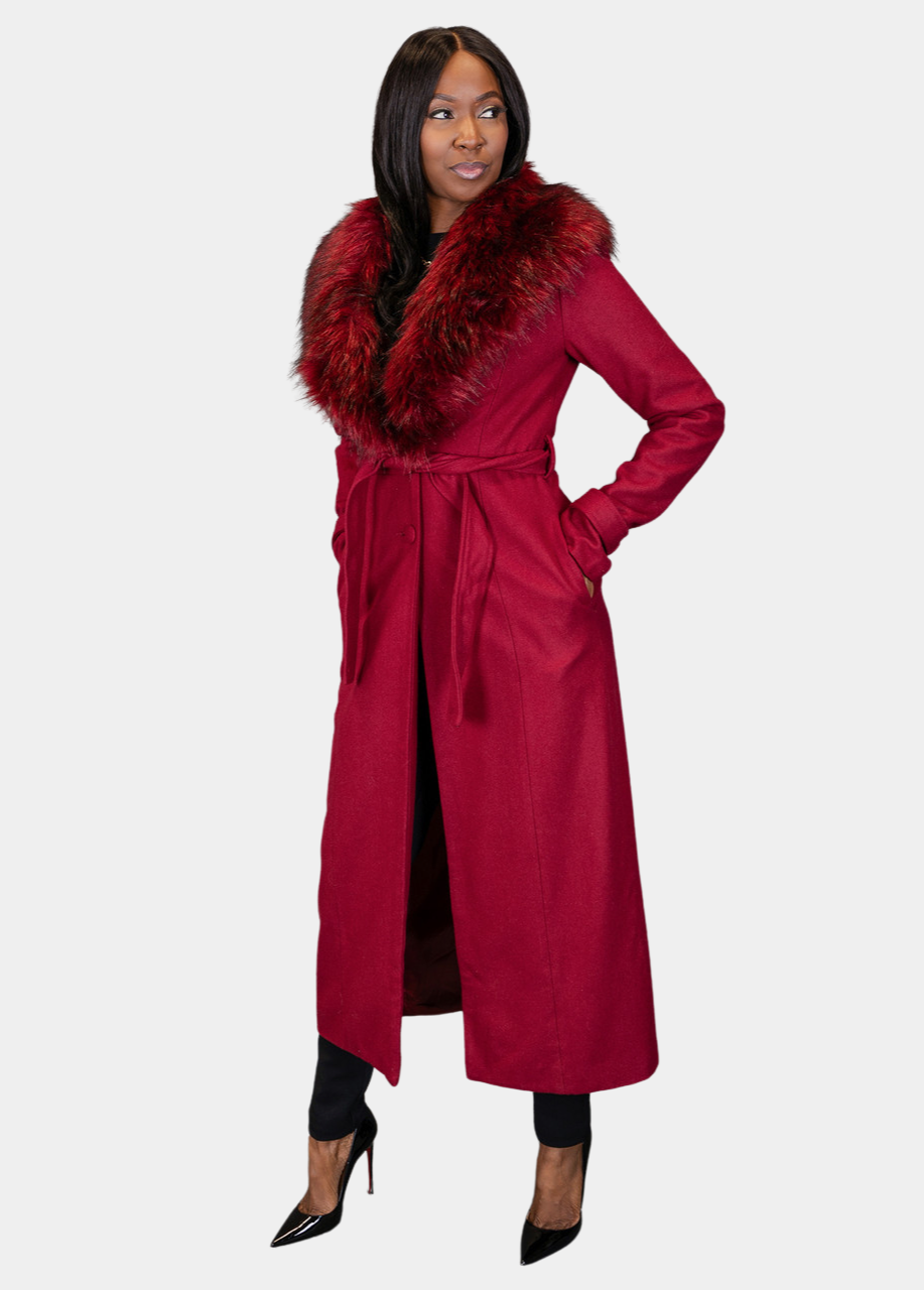 So Fancy Belted Coat - Wine – Tall Size