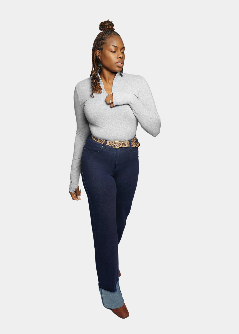 Grey Long Torso Long Sleeved Bodysuit – Tall Size