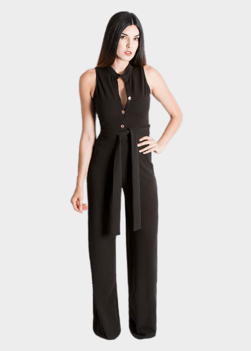 Black Button Up Jumpsuit for Women | Tall Size