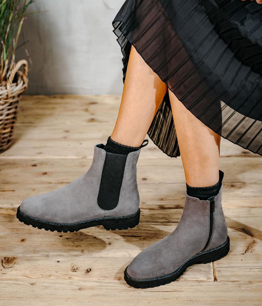 Sioux Premium Light Grey Suede Ankle Boots – Tall Size